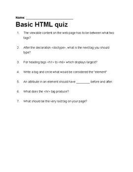 Basic HTML Quiz Web Design By Adriana Leake Teachers Pay Teachers