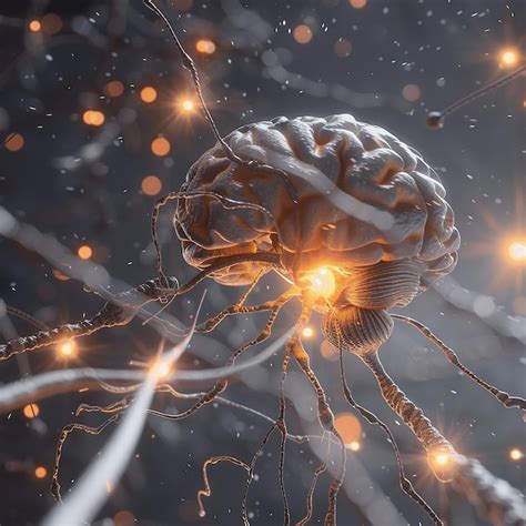 3d rendered photo of realistic human brain showing firing neurons and ...
