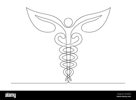 Medical Symbol Caduceus Continuous One Line Art Drawing Of Vector