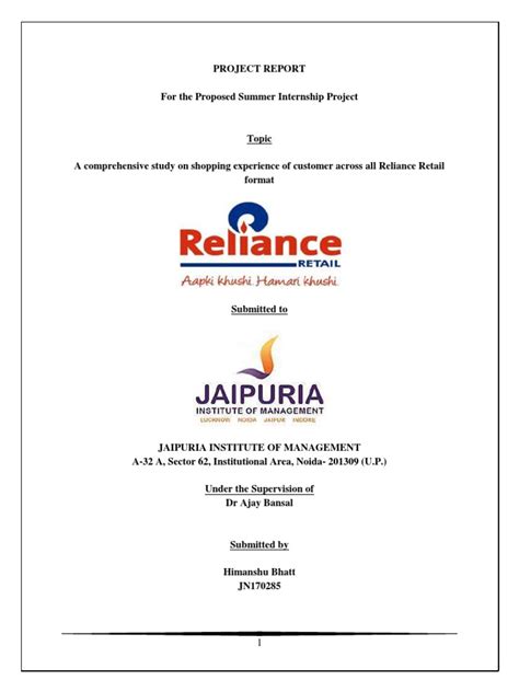 Himanshu Bhatt Sip Report Pdf Retail Survey Methodology