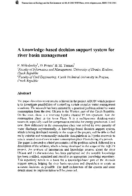 Pdf A Knowledge Based Decision Support System For River Basin Management