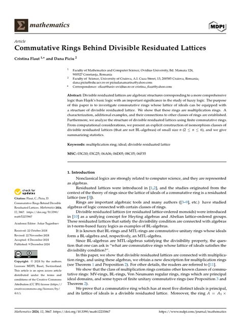 Mathematics 12 03867 V2 Pdf Ring Mathematics Abstract Algebra