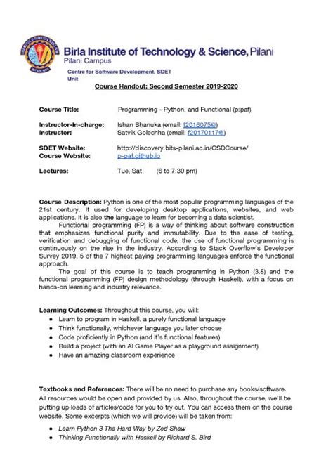 Functional Programming Pdf 189614 Course Handout