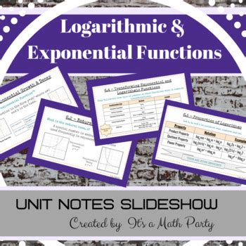 Exponential And Logarithmic Functions UNIT NOTES SLIDESHOW TpT
