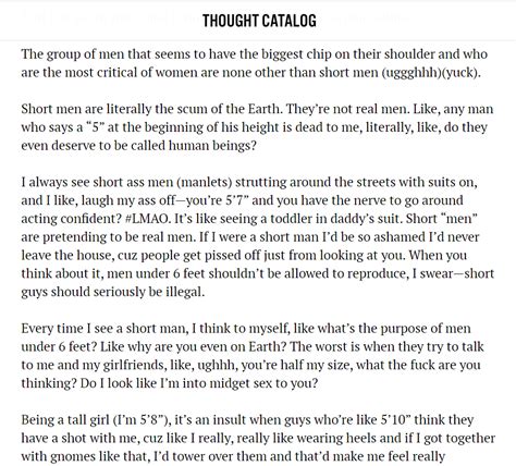 Feminist Writer Advocates For A Genocide Against Short Men R Shortguys