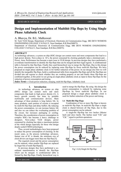 Design And Implementation Of Multibit Flip Flops By Using Single Phase Adiabatic Clock Pdf