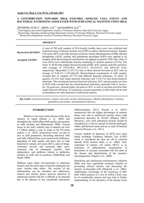 Pdf A Contribution Towards Milk Enzymes Somatic Cell Count And Bacterial Pathogens Associated