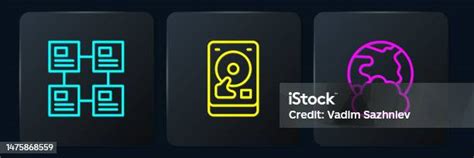 라인 계층 조직 차트 소셜 네트워크 및 하드 디스크 드라이브 Hdd를 설정합니다 블랙 스퀘어 버튼 벡터 개념에 대한 스톡 벡터 아트 및 기타 이미지 Istock