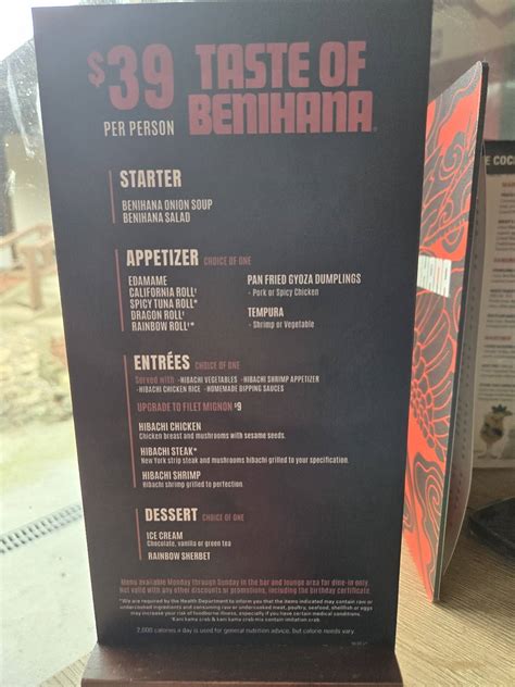 Menu At Benihana Restaurant Manhasset