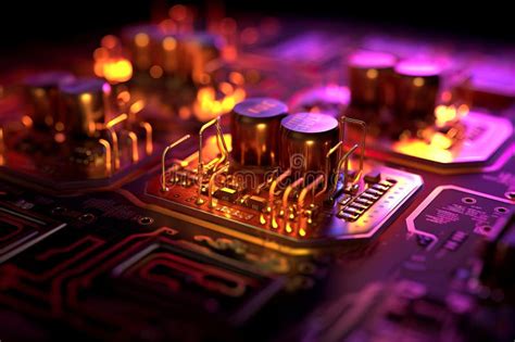 Hyper Realistic Close Up Of Glowing Computer Circuit Board In 3d Generative Ai Stock
