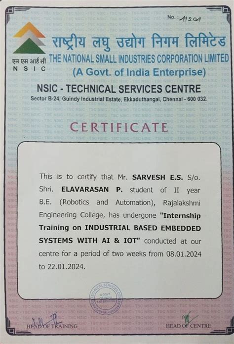 completed industrial based embedded systems internship at nsicltd