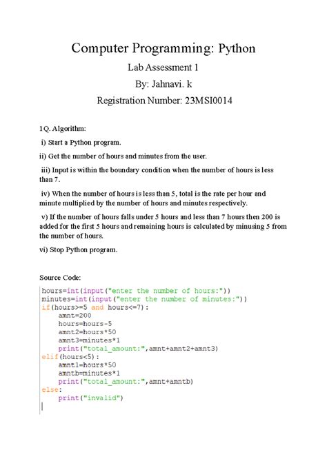 Python Da 1 Computer Programming Python Lab Assessment 1 By Jahnavi