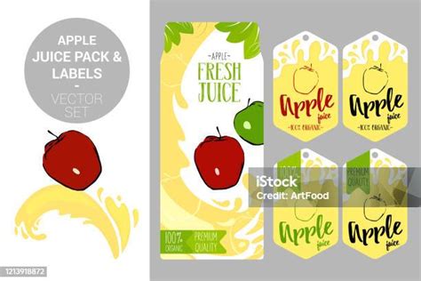 주스 스플래시에 빨간 만화 사과 녹색과 빨간색 사과 유기농 과일 라벨 태그와 주스 팩 0명에 대한 스톡 벡터 아트 및 기타 이미지 0명 개체 그룹 건강한 생활방식