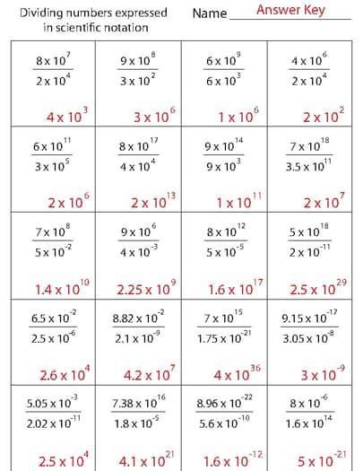 Dividing Numbers Expressed In Scientific Notation Worksheet