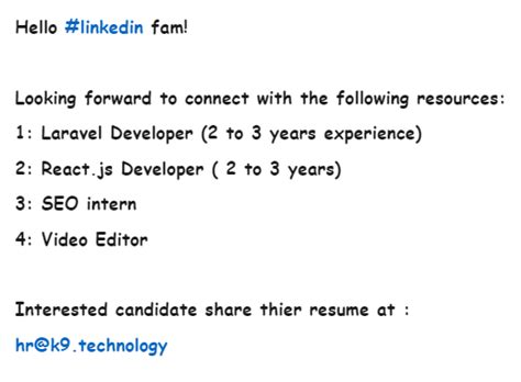 K9 Technology Is Hiring Laravel Reactjs Seo Intern And Video Editor
