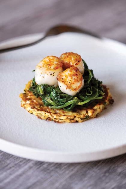 Seared Scallops On Parsnip Rosti With Wilted Greens Alive Magazine