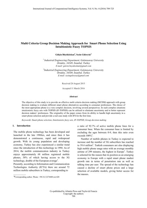 Pdf Multi Criteria Group Decision Making Approach For Smart Phone Selection Using