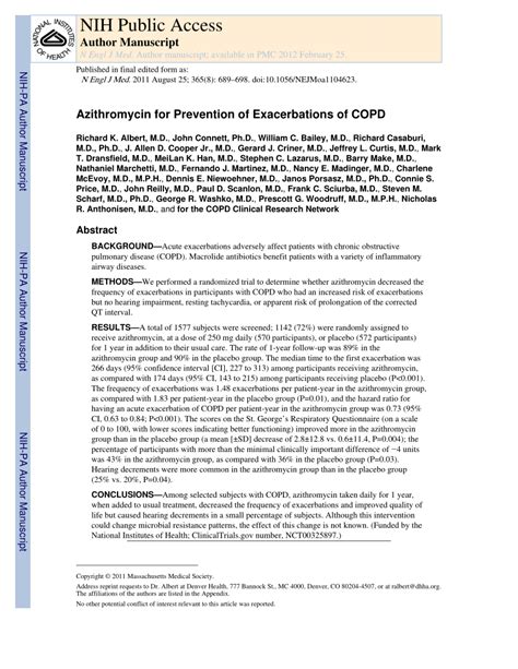 Pdf Azithromycin For Prevention Of Exacerbations Of Copd