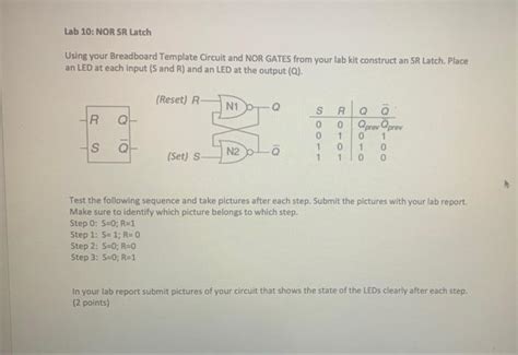 Solved Lab 10 NOR SR Latch Using Your Breadboard Template Chegg Com