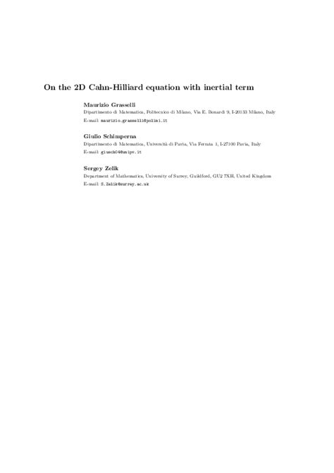 Pdf On The 2d Cahn Hilliard Equation With Inertial Term Sergey Zelik