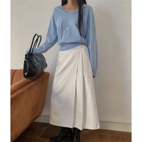 앨리앤유 25ss 보스 핀턱 미디 롱 스커트 랩스커트 봄신상 뒷밴딩 에이라인 스커트