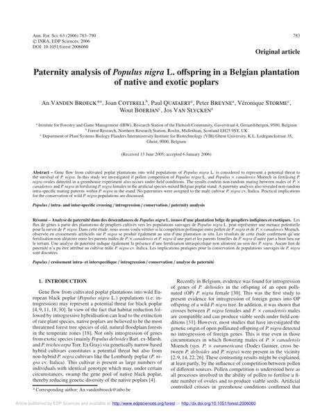 Pdf Paternity Analysis Of Populus Nigra L Offspring In A Belgian Plantation Of Native And