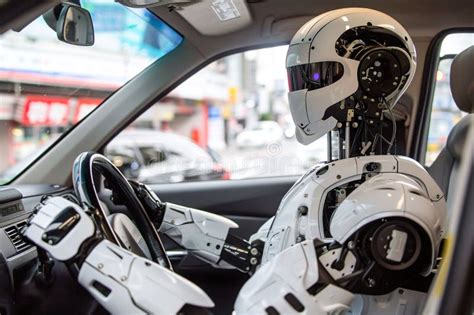 Advanced Robot Driving A Car Symbolizing The Integration Of Ai And Robotics In Modern