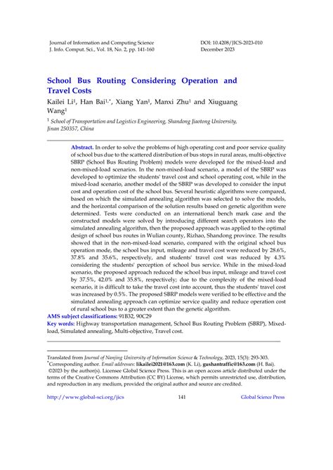 Global Science Press School Bus Routing Considering Operation And