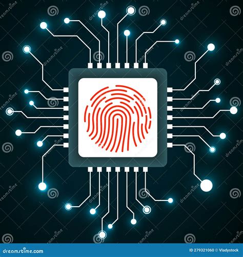 Cpu Microprocessor With Fingerprint Inside Microchip Stock Vector Illustration Of Concept