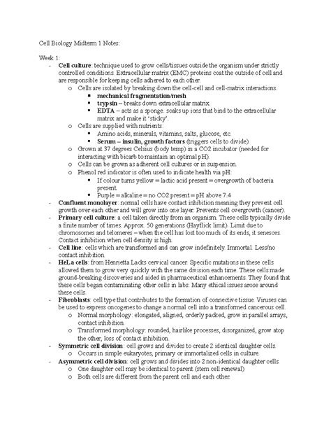 Cell Bio Midterm 1 Cell Biology Midterm 1 Notes Week 1 Cell
