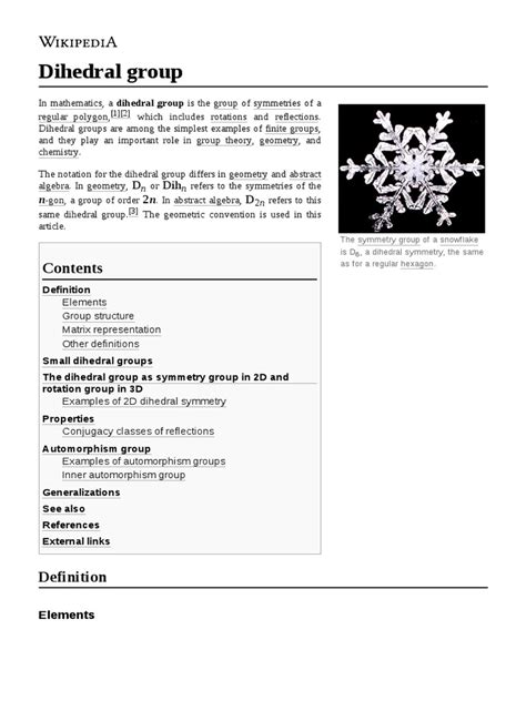 Dihedral Group D Dih 2n D Pdf Group Mathematics Mathematics