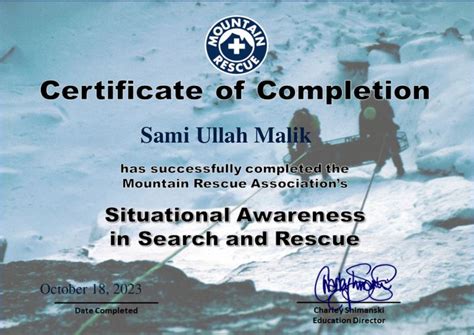 Completed Online Course On Situational Awareness During Sar Operations Sami Ullah Malik Ph