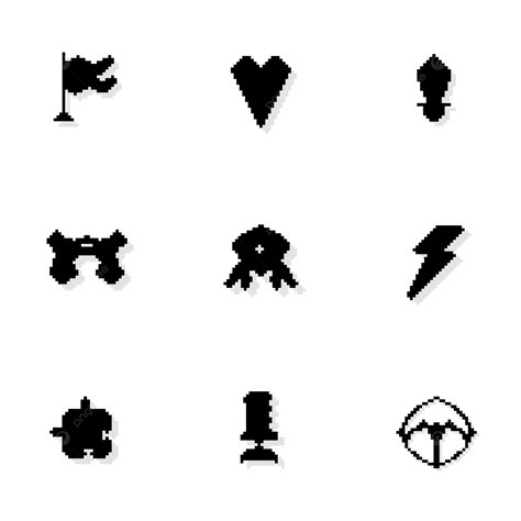 Silhouette Pixel Art 90s Mood 8bit Retro Style Game Icons Set Of