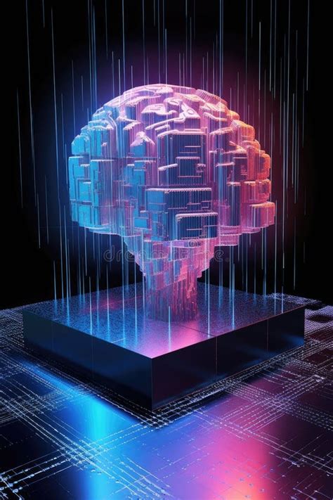 digital brain hologram with binary code stock illustration