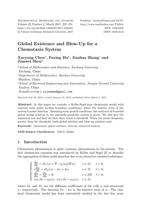 Pdf Global Existence And Blow Up For A Chemotaxis System