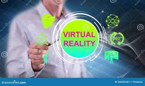 man touching a virtual reality concept stock image image of glasses