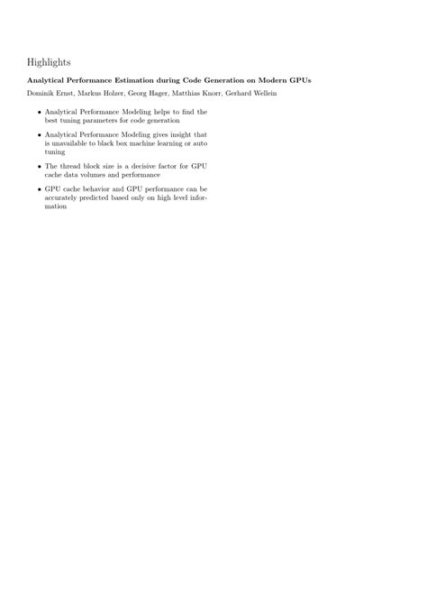 Pdf Analytical Performance Estimation During Code Generation On