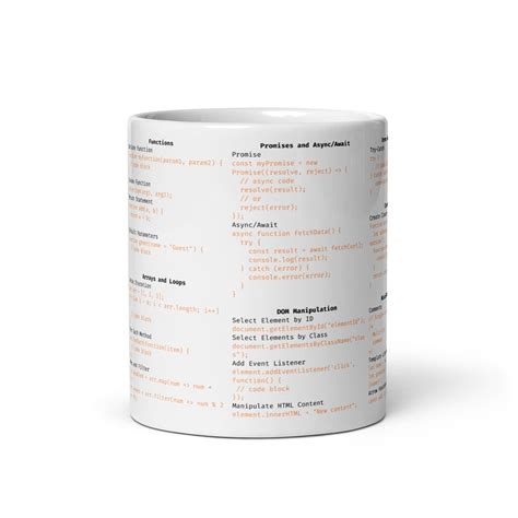 Javascript Cheat Sheet Mug Vanilla Js Commands And Concepts For Frontend Backend Developers