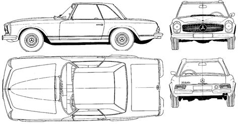 1963 Mercedes Benz Sl Class 230 Sl Coupe V2 Blueprints Free Outlines