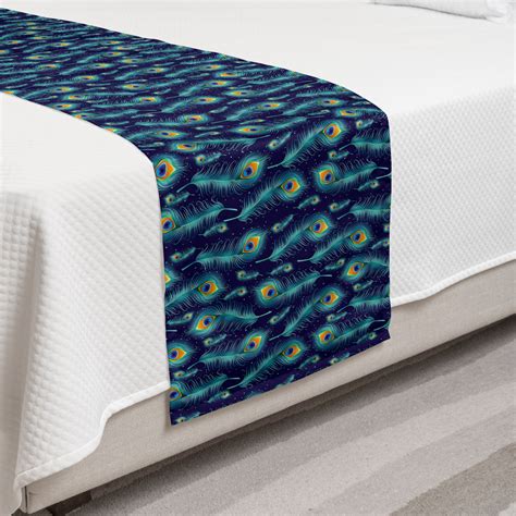 Ambesonne Peacock Bed Runner Graphic Peacock Bird Feathers Background Designed Image