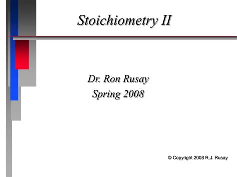 Stoichiometry II Chemical Equations Mass Calculations