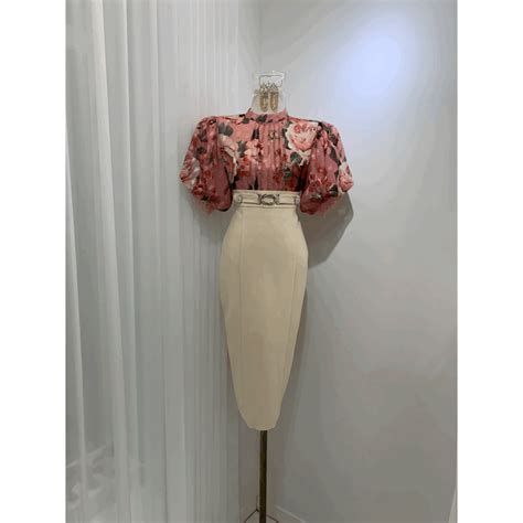 [르시앙]로즈 시스루 벌룬 퍼프 블라우스 에이블리