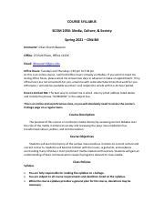 SCOM Syllabus Spring Basaran Pdf COURSE SYLLABUS SCOM Media Culture Society