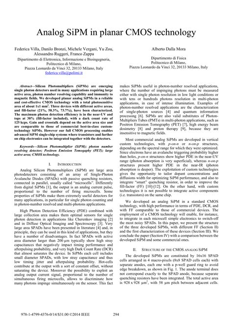 Pdf Analog Sipm In Planar Cmos Technology