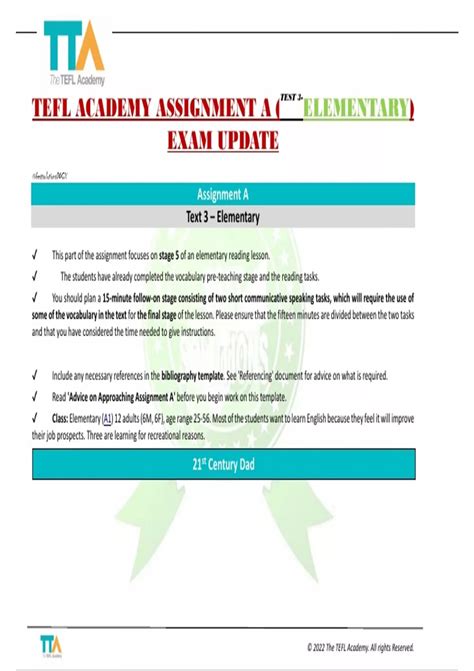 Tefl Academy Assignment A Test 3 Elementary Exam Update