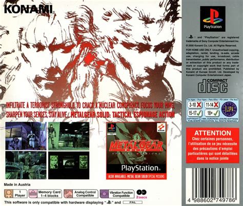 Metal Gear Solid 1998 Box Cover Art Mobygames