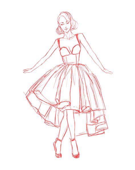 드레스 입은 여자 드로잉 드로잉 패션 디자인 스케치 패션 디자인