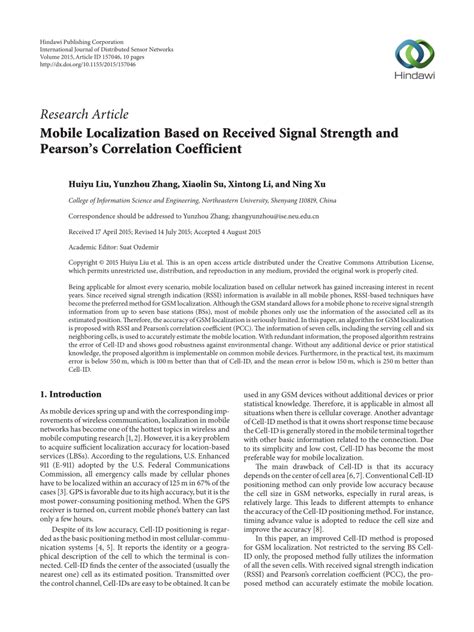 pdf mobile localization based on received signal strength and pearson