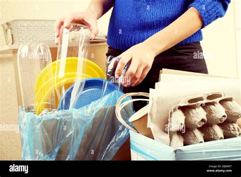 Woman Sorting Waste Close Up Stock Photo Alamy