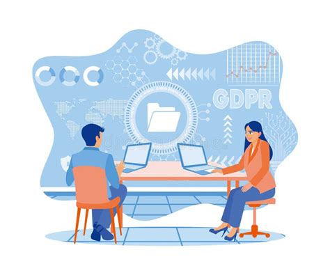 A Man And Woman Are Sitting And Using A Laptop With The Gdpr Concept Symbol Stock Vector